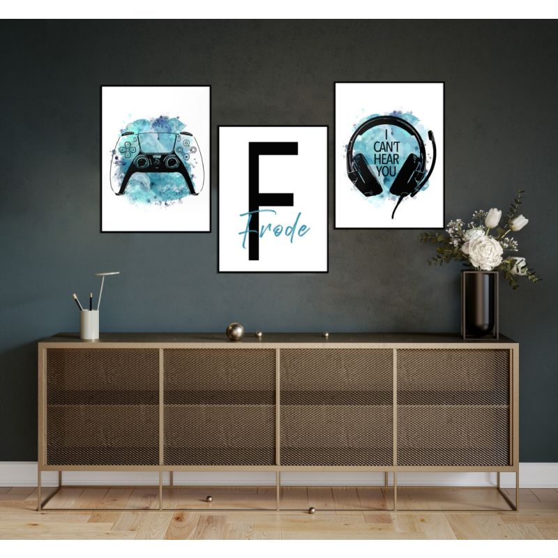 Poster – PS5-Controller und Headset / Personalisiert / 3er-Set
